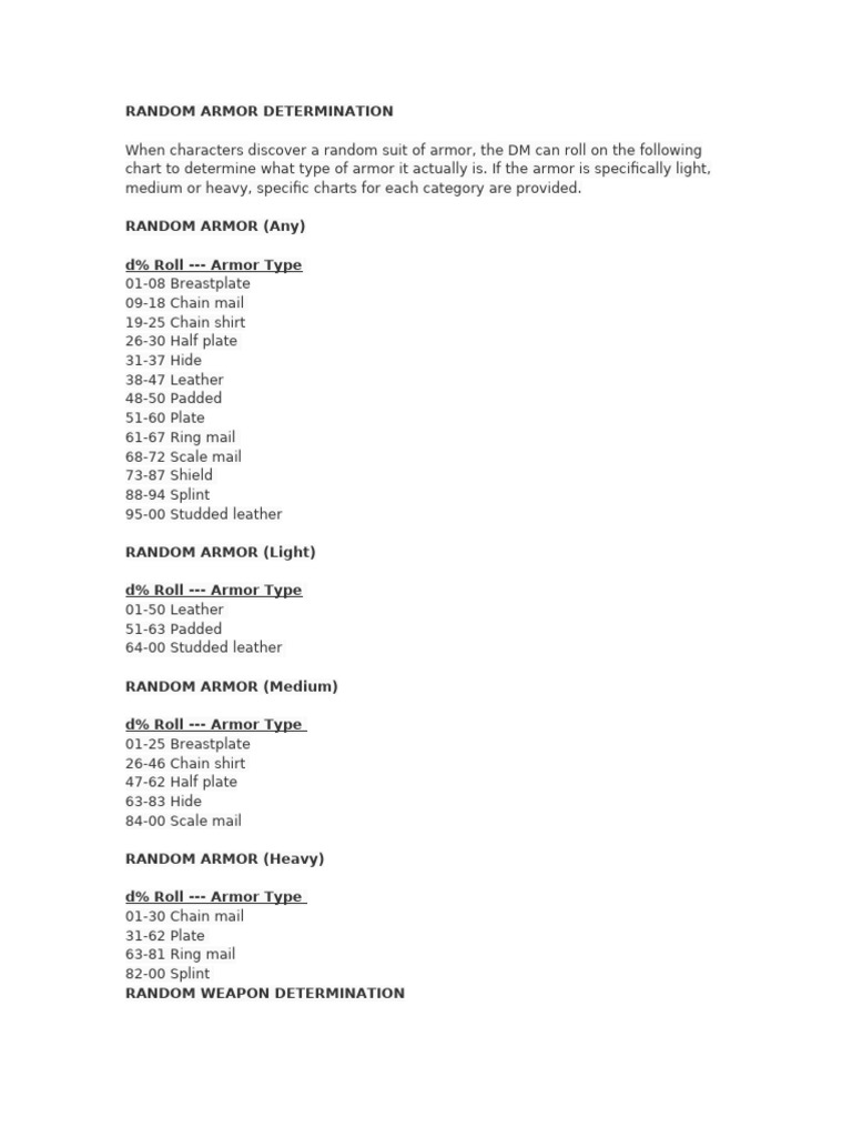 Random Armor and Weapon Generator | PDF | History