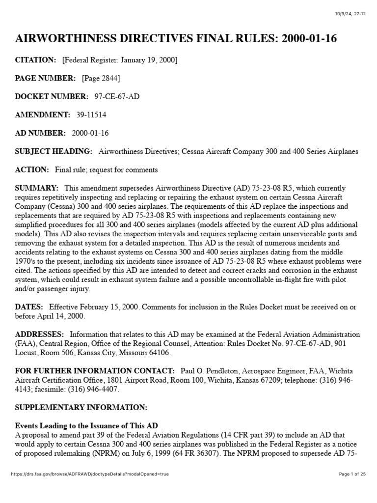 Airworthiness Directives Final Rules: 2000-01-16 | PDF | Federal ...