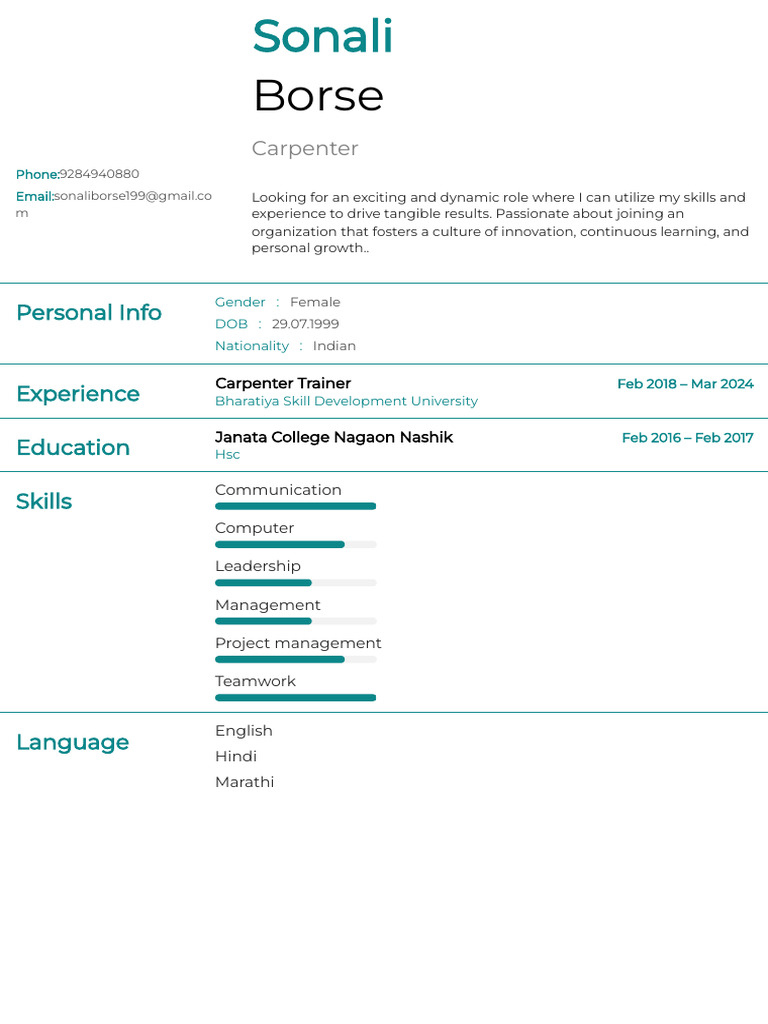 Sonali - Resume - 252 | PDF | Career & Growth