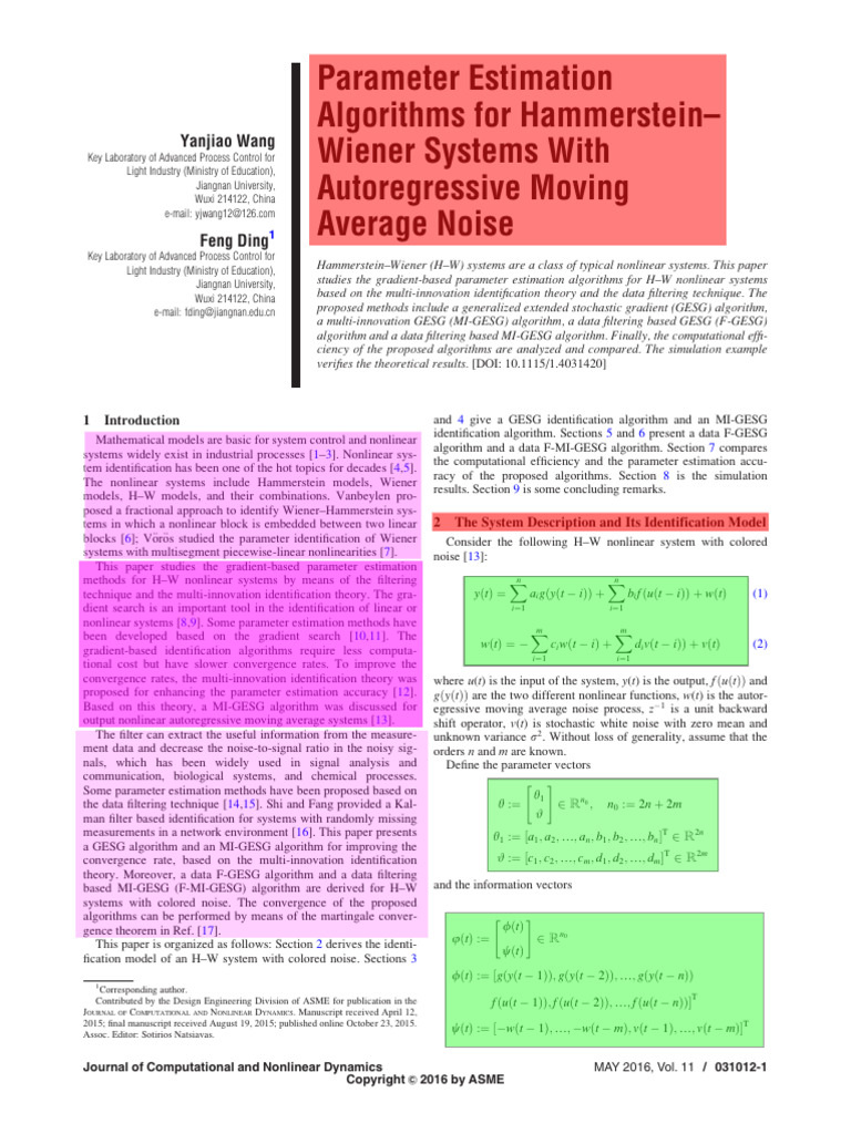 Wang-2016-Parameter Estimation Algorithms For Hammerstein-Wiener Systems With Autoregressive ...