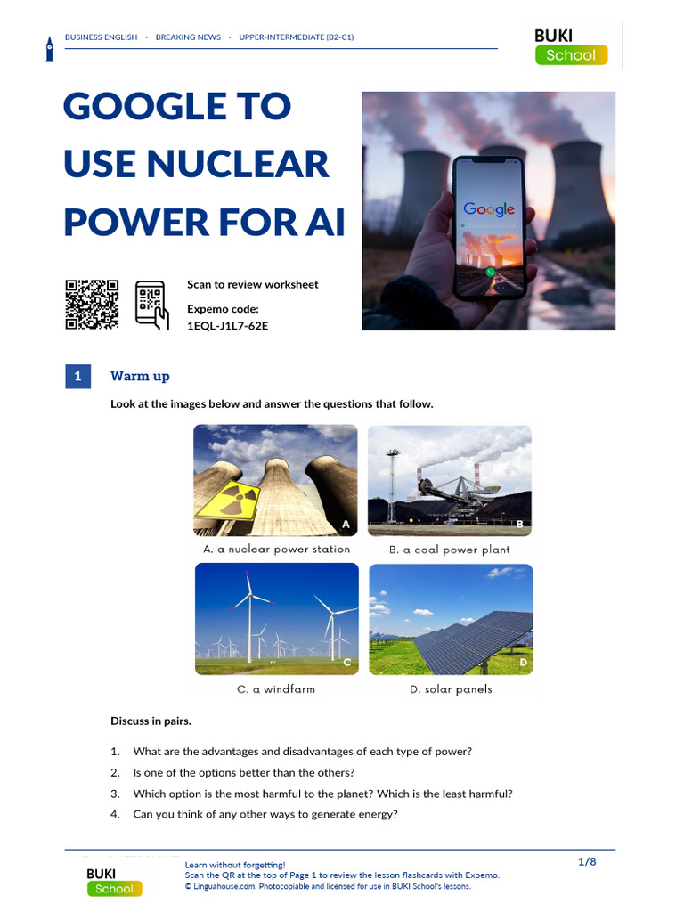 Google To Use Nuclear Power For Ai British English Student B2 C1 | PDF | Artificial Intelligence ...