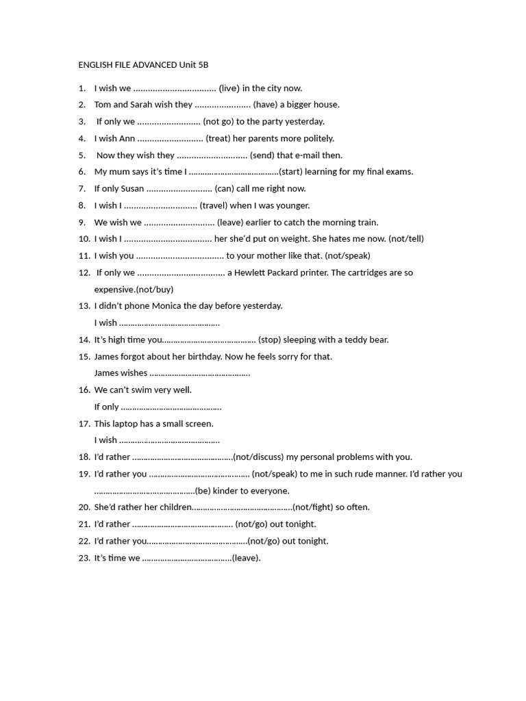 5B Grammar Additional Exercises | PDF | Home & Garden