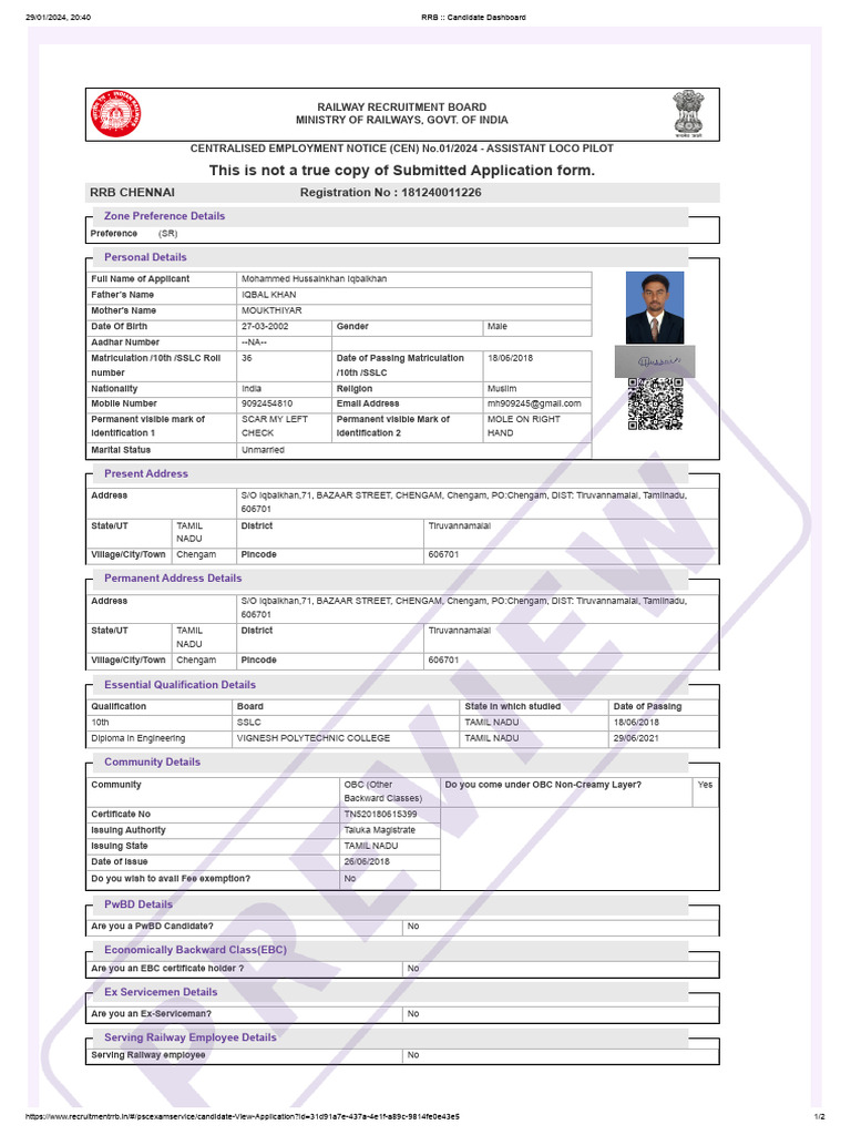 RRB - Candidate Dashboard Khan | PDF