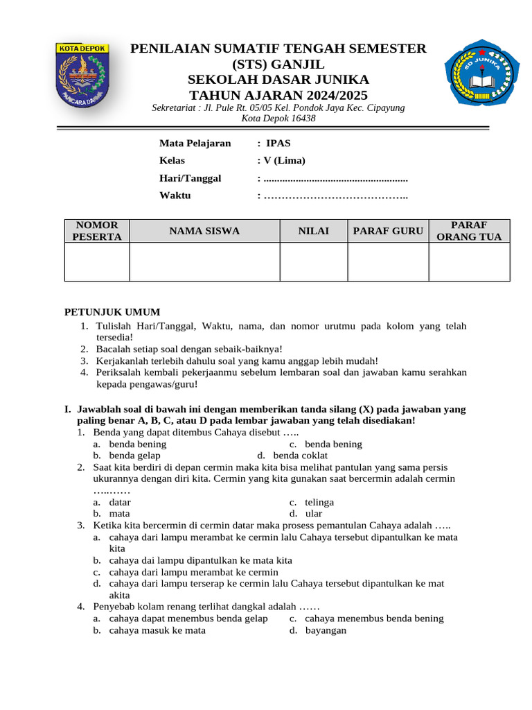 Kop PTS Atau STS Ganjil 2024 Ipas | PDF