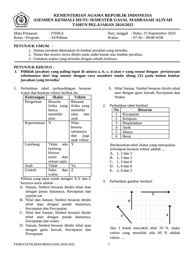 Soal Xi Fisika Akm Gasal 2024 | PDF