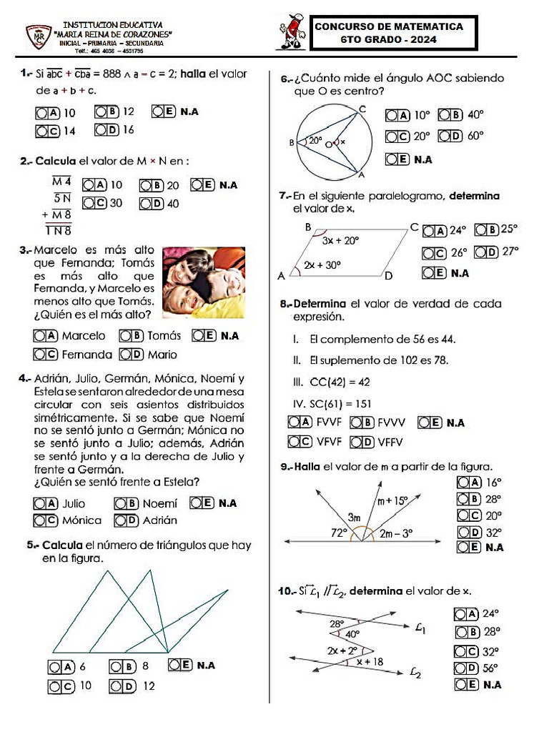 Concurso de Matematica 6to-2024 | PDF