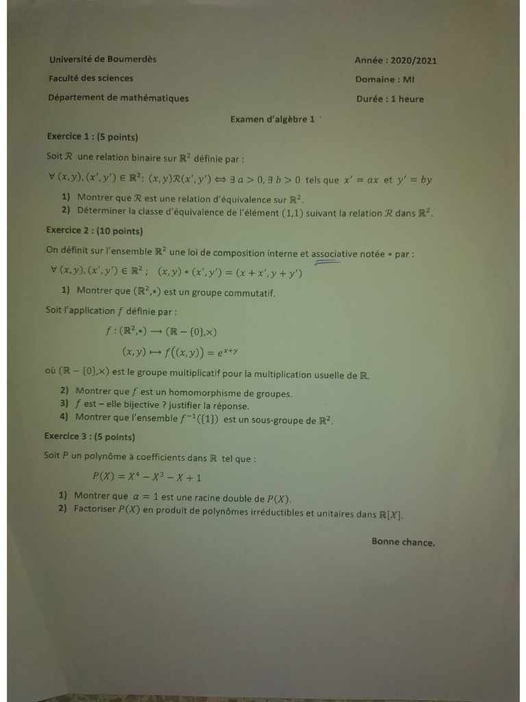 Sujets Mi Umbb s1+s2 2020 - 2021 | PDF