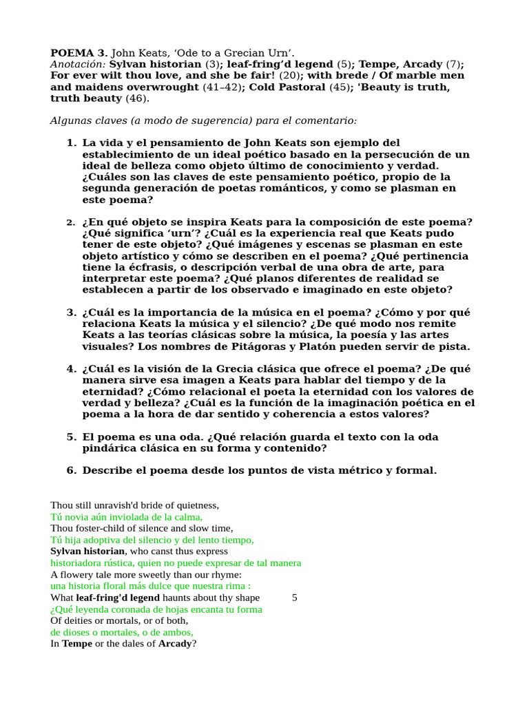 traducción- palabras | PDF | John Keats