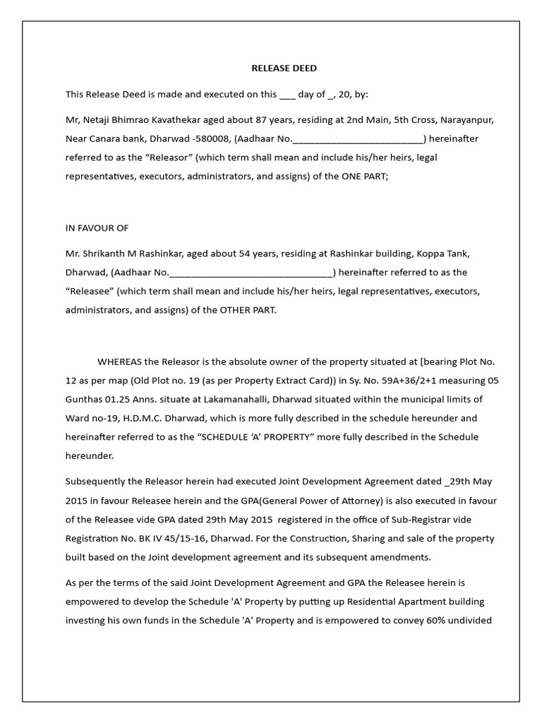 Release Deed 241005 | PDF | Apartment