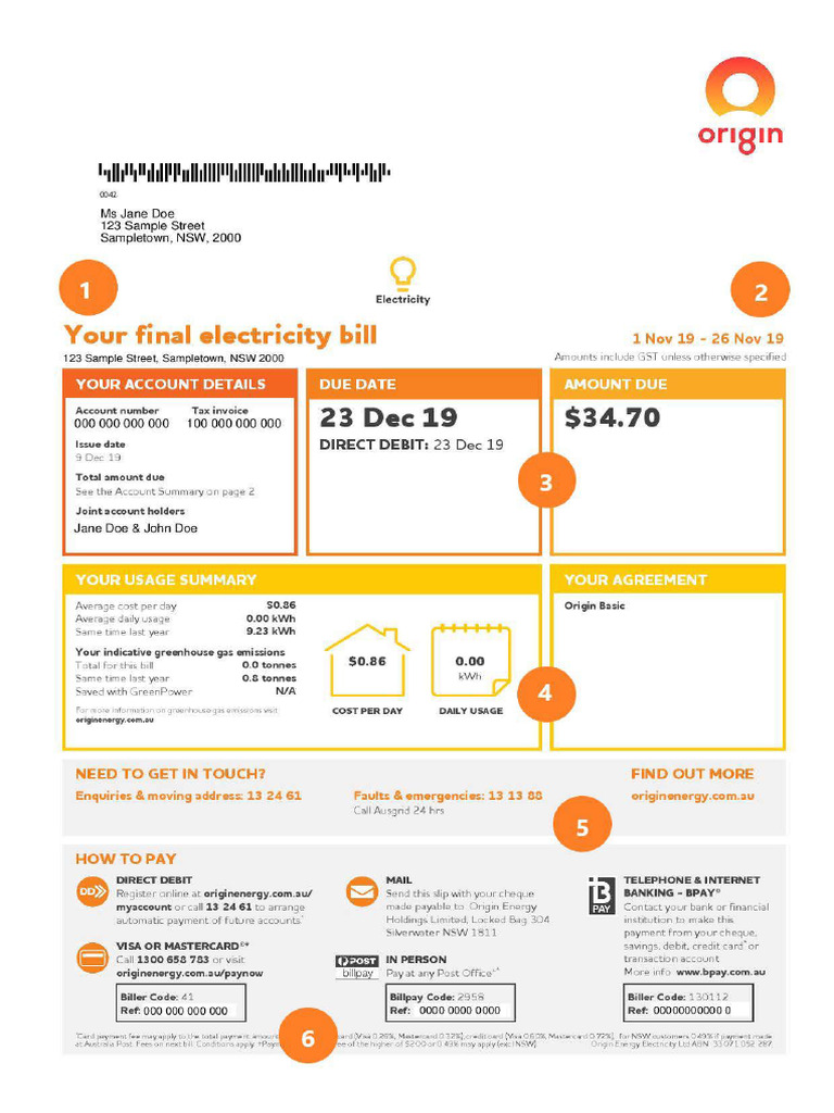 Origin Electricity Invoice Page 1 copy | PDF