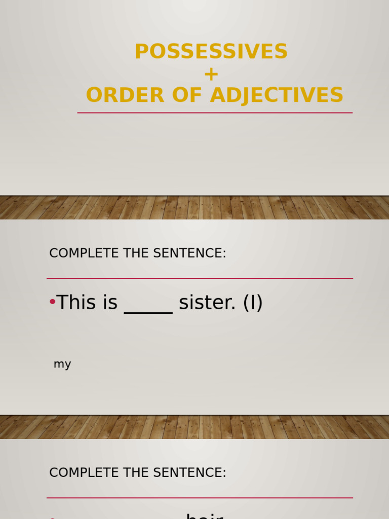Possessives + Adjectives Slides | PDF | Home & Garden