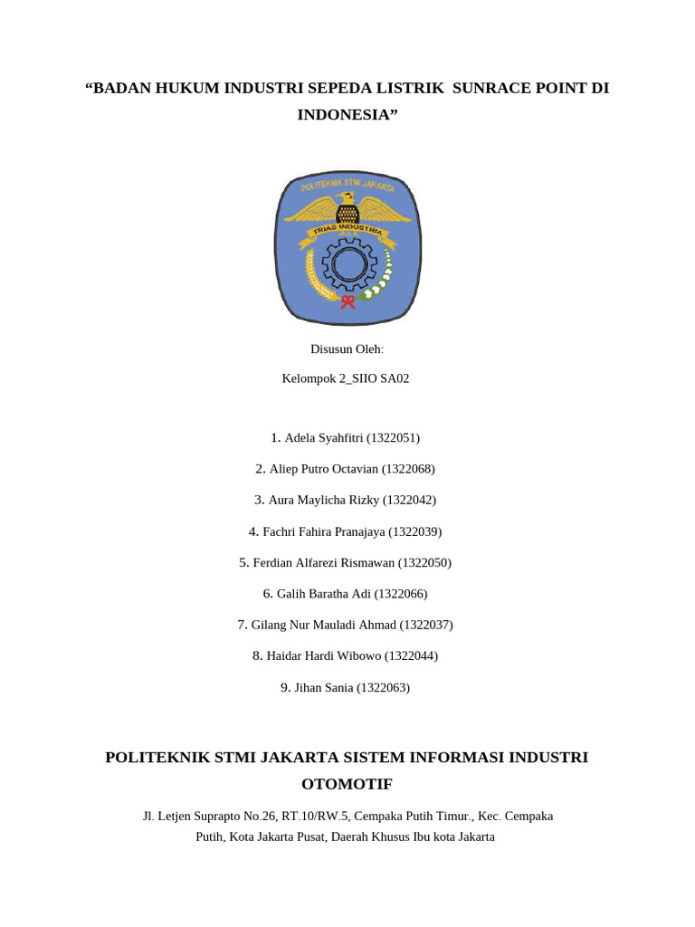 Kelompok 2 (Siio Sa02) - Paper Badan Hukum PT SUNRACE | PDF | Bisnis