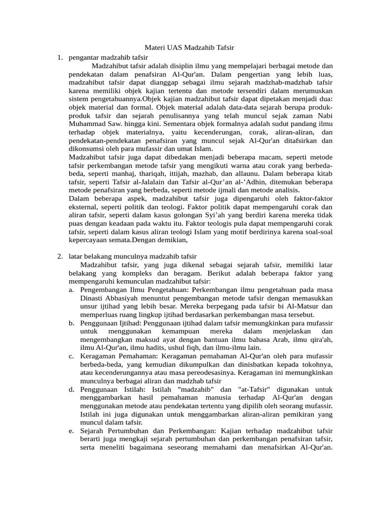 Materi UAS Madzahib Tafsir | PDF | Ilmu Sosial | Agama & Spiritualitas
