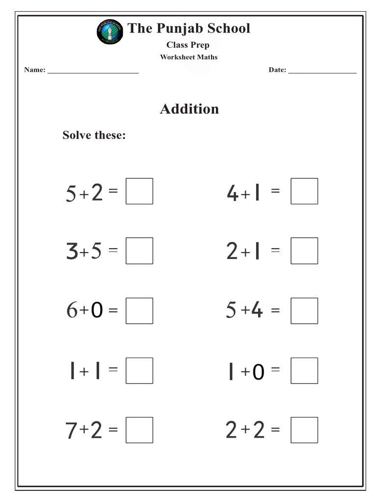 Prep Work Sheet Maths | PDF