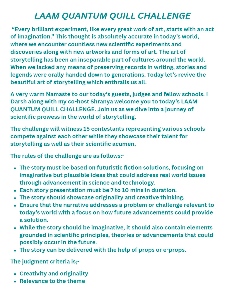 Laam Quantum Quill Challenge | PDF | Storytelling | Thought