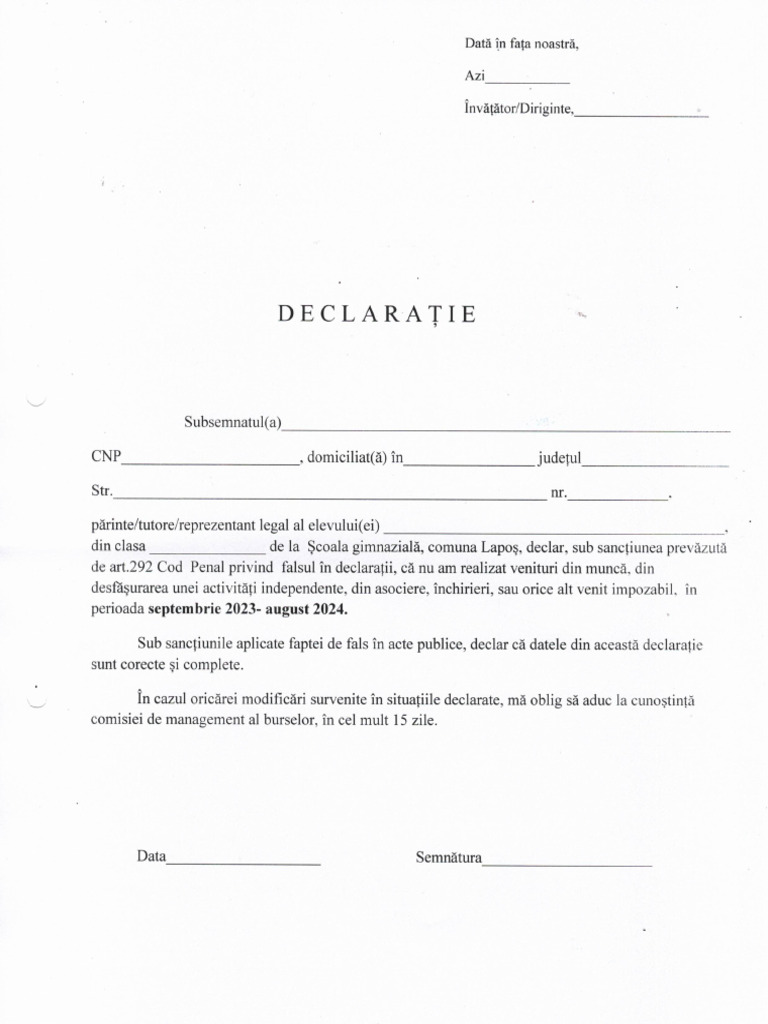 Model Declaratie Nerealizare Venituri | PDF