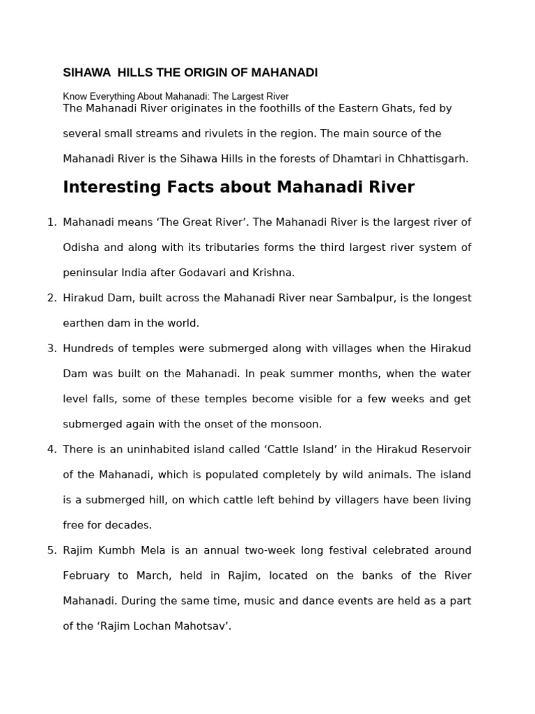 Mahanadi River: Origin & Facts | PDF