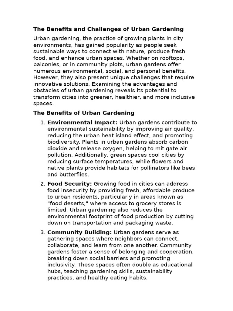 The Benefits and Challenges of Urban Gardening | PDF | Urban Agriculture | Natural Environment