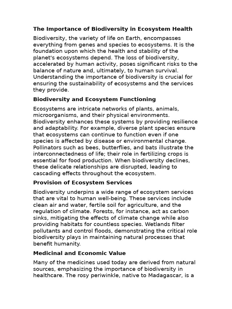 The Importance of Biodiversity in Ecosystem Health | PDF | Biodiversity ...