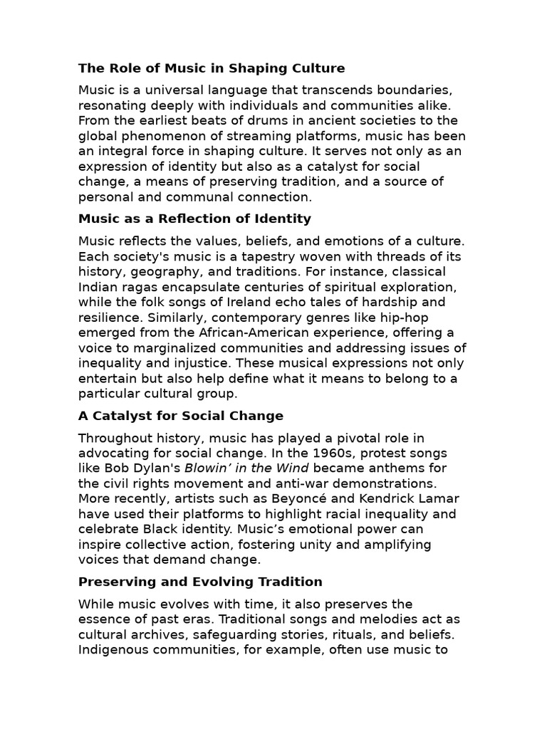The Role of Music in Shaping Culture | PDF | Traditions | Community