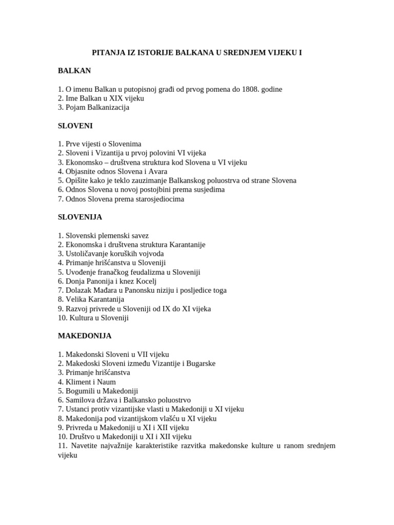 Pitanja Iz Istorije Balkana U Srednjem Vijeku I | PDF