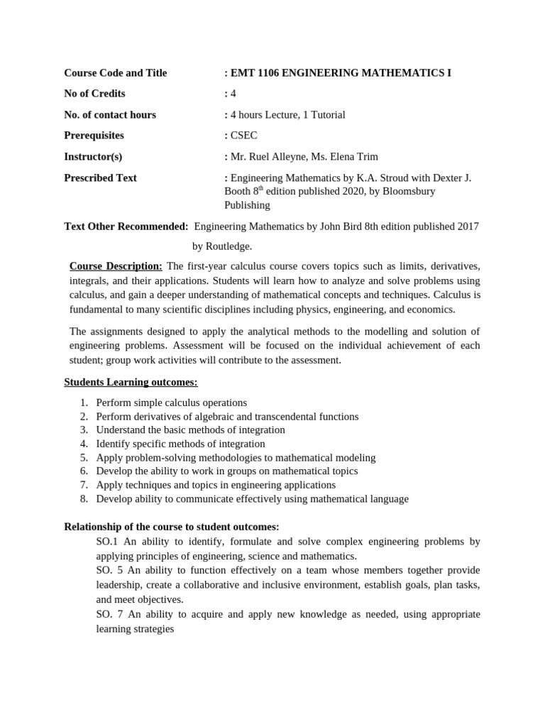 Maths Course Outlines (New) | PDF | Numerical Analysis | Matrix (Mathematics)