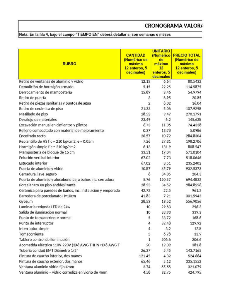 Cronograma Oferente | PDF | Ducha | Materiales de construcción