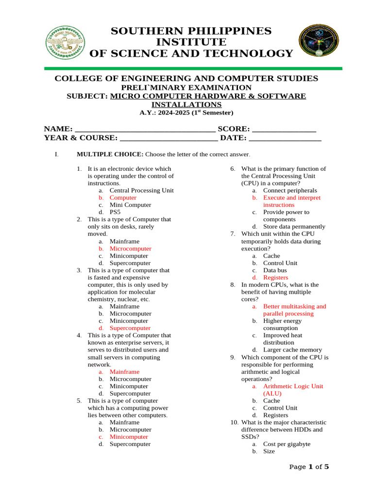 Micro Prrelim Exam Answer Sheet | PDF | Graphical User Interfaces | Central Processing Unit