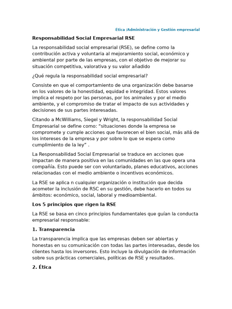 Principios y Beneficios de la RSE | PDF | Responsabilidad social corporativa | Business