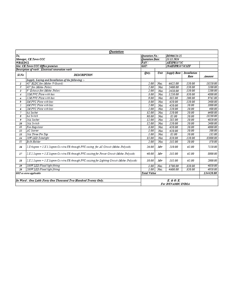 Electrical Renovation Quotation Details | PDF | Electrical Engineering ...