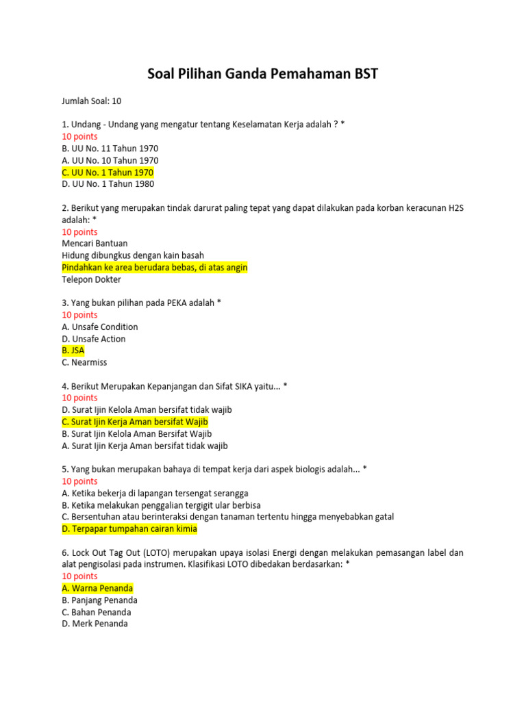 Soal Pilihan Ganda Pemahaman BST - Ok | PDF