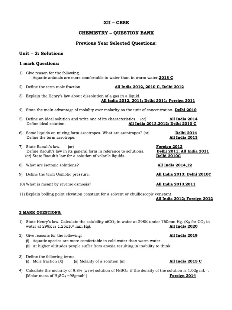 Chemistry Question Bank | PDF