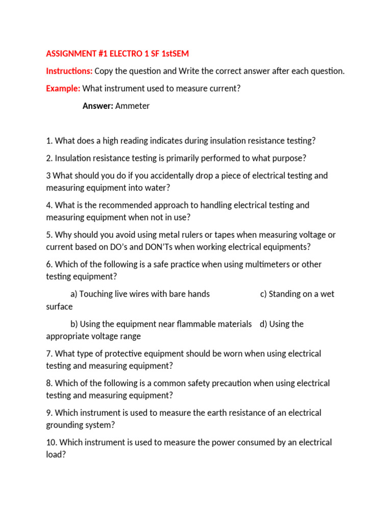 Assignment 1 SF Elect 1 Sy2024 25 | PDF | Electrical Resistance And Conductance | Insulator ...