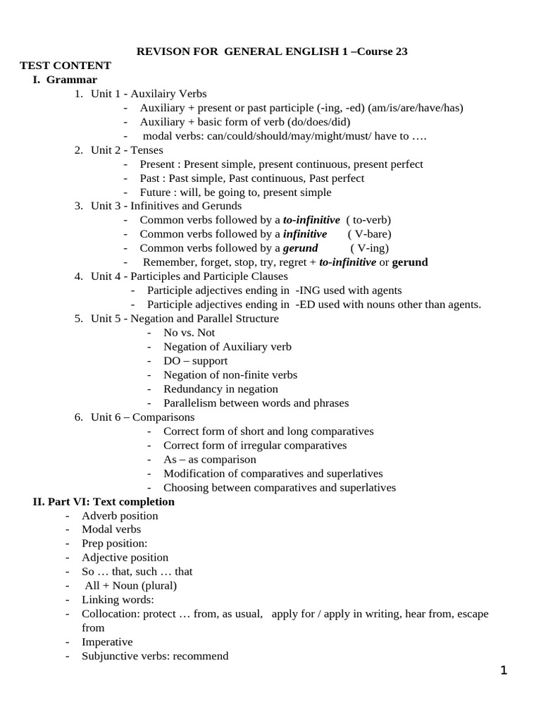 Revision For English 1 (Reading) - k23 | PDF | Verb | Adjective