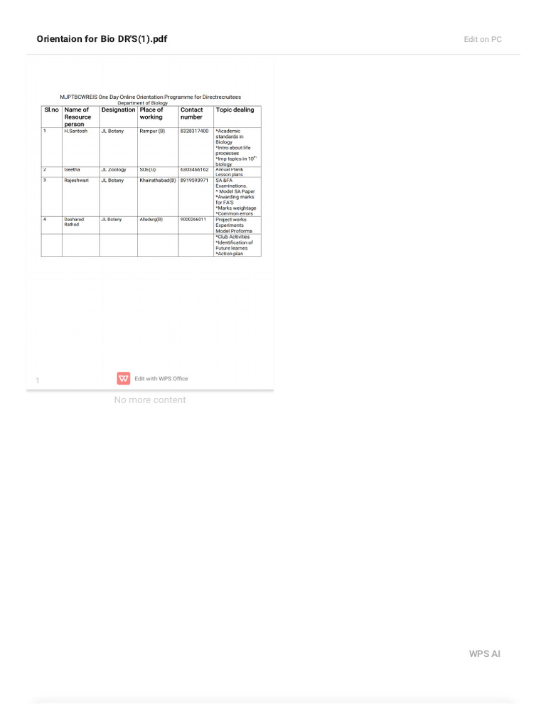 Orientaion For Bio DR's | PDF