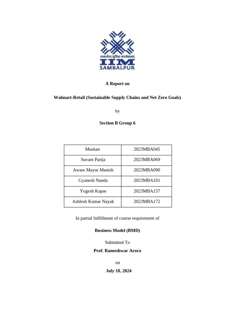 Walmart-Retail (Sustainable Supply Chains and Net Zero Goals) | PDF ...