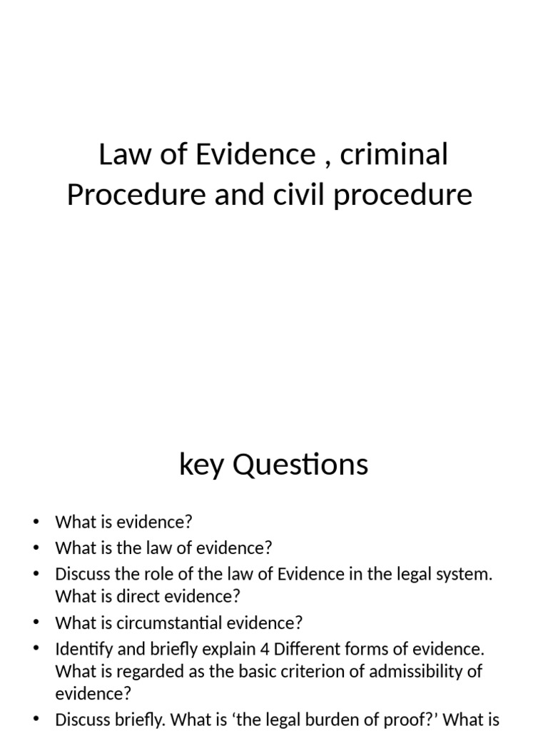 Law of Evidence and Crim Procedure 1 | PDF | Evidence (Law) | Burden Of ...