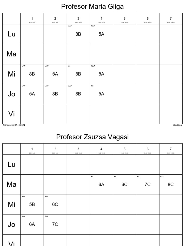 Orar Profesori | PDF