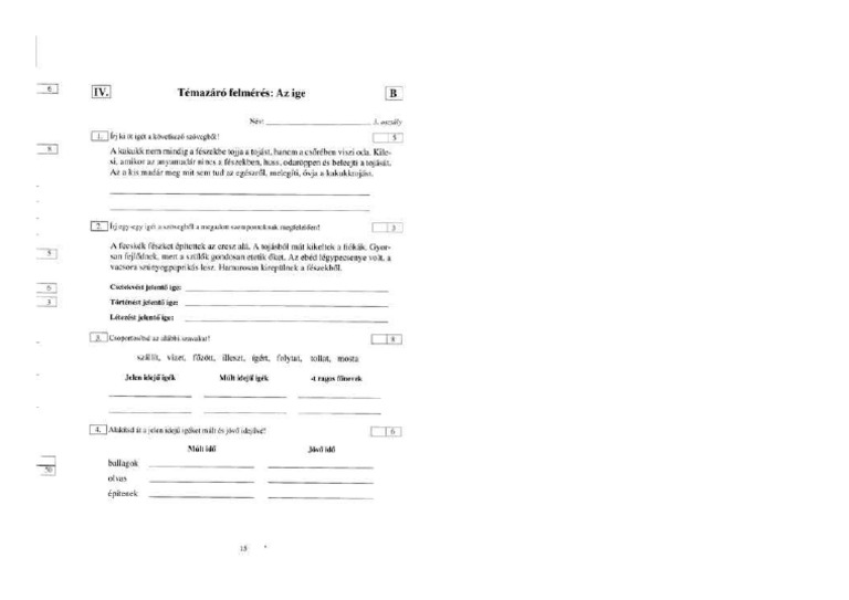 Témazáró Az Ige | PDF