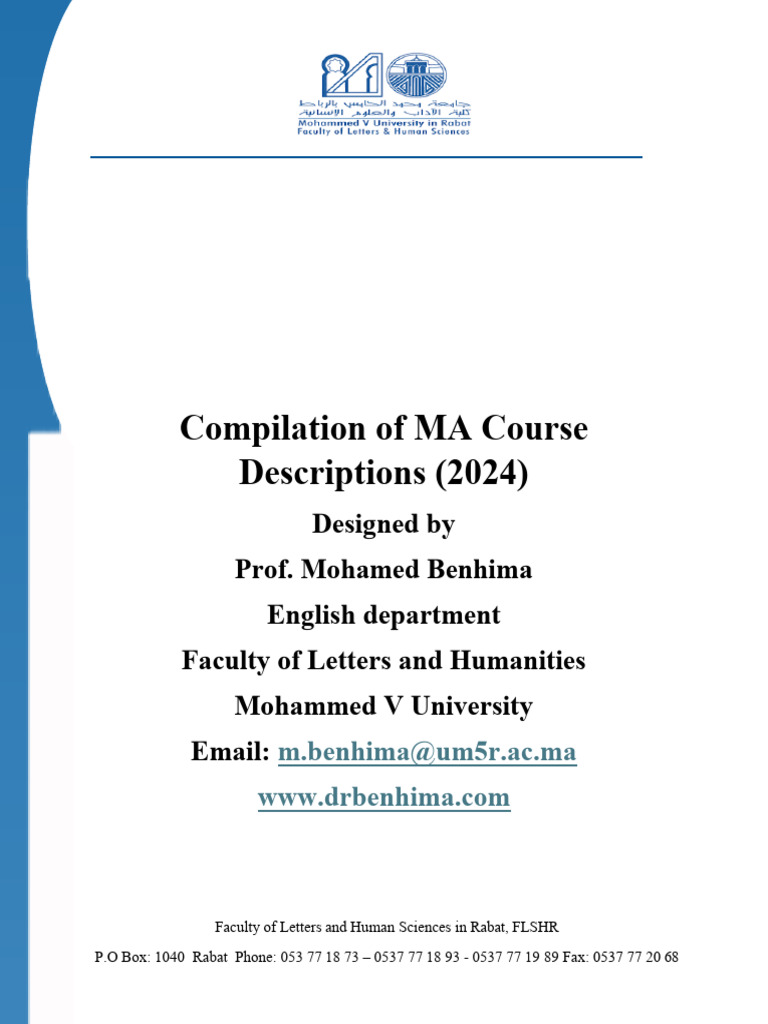 Compilation of MA Course Descriptions by Prof Benhima | PDF | Methodology | Data