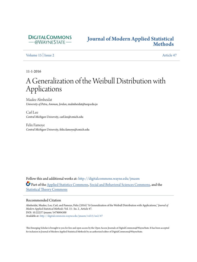 A Generalization of The Weibull Distribution With Applications | PDF ...