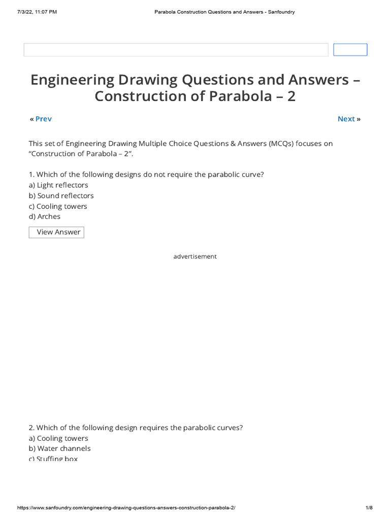 Parabola Construction Questions and Answers - Sanfoundry | PDF ...