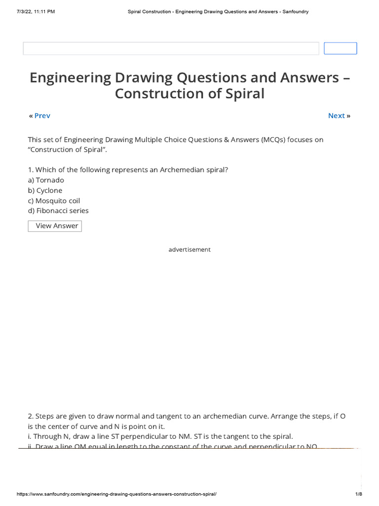 Spiral Construction - Engineering Drawing Questions and Answers - Sanfoundry | PDF