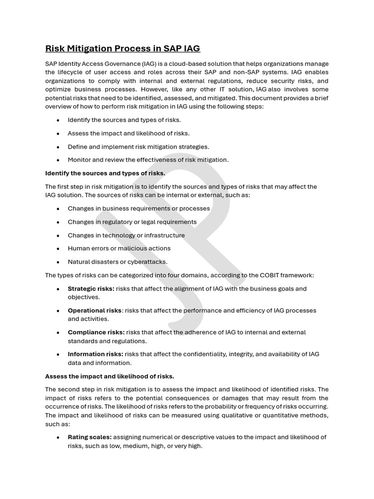 Risk Mitigation Process in SAP IAG 1729029701 | PDF | Risk