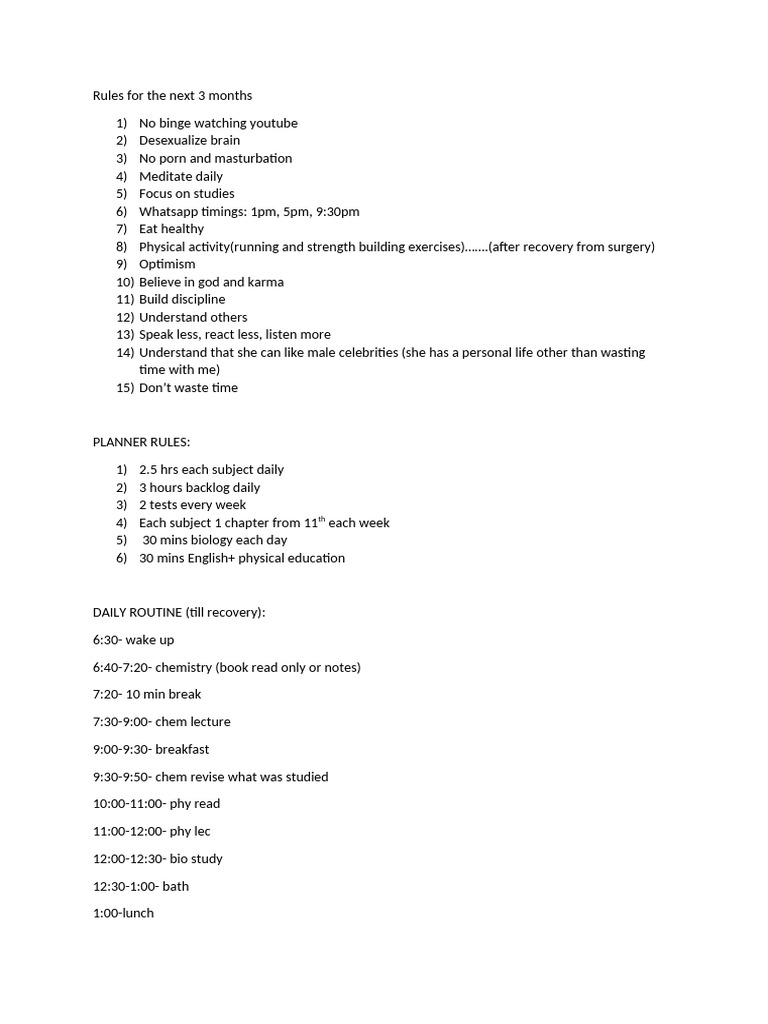 Rules For The Next 3 Months | PDF