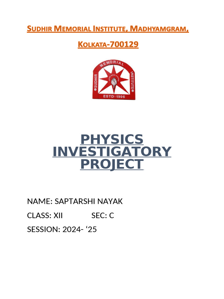 PHYSICS INVESTIGATORY PROJECT Final | PDF | Refractive Index | Metrology