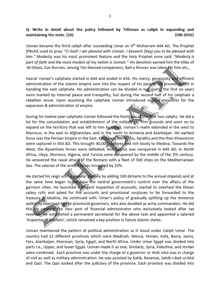 Caliph Usman Expansion & Administration | PDF | Caliphate | Umar