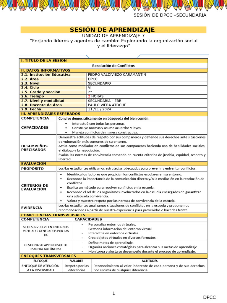 2º Ses Act 4 Uni.7 - DPCC 2024 | PDF | Aprendizaje | Maestros