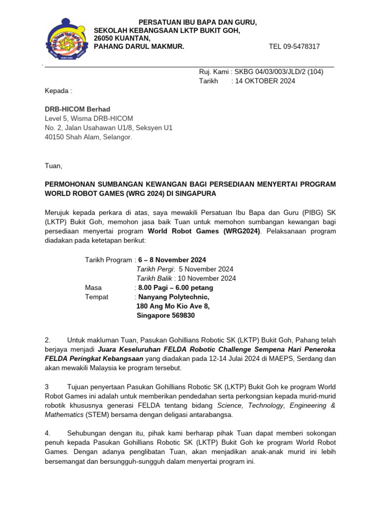 Surat Pibg SKBG - DRB Hicom 104 | PDF