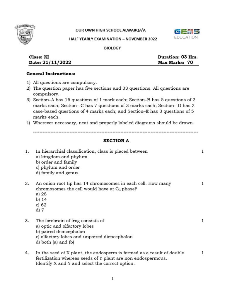 GR 11 BIO QP TERM1EXAM Revised NOV 2022 | PDF | Organisms | Biology